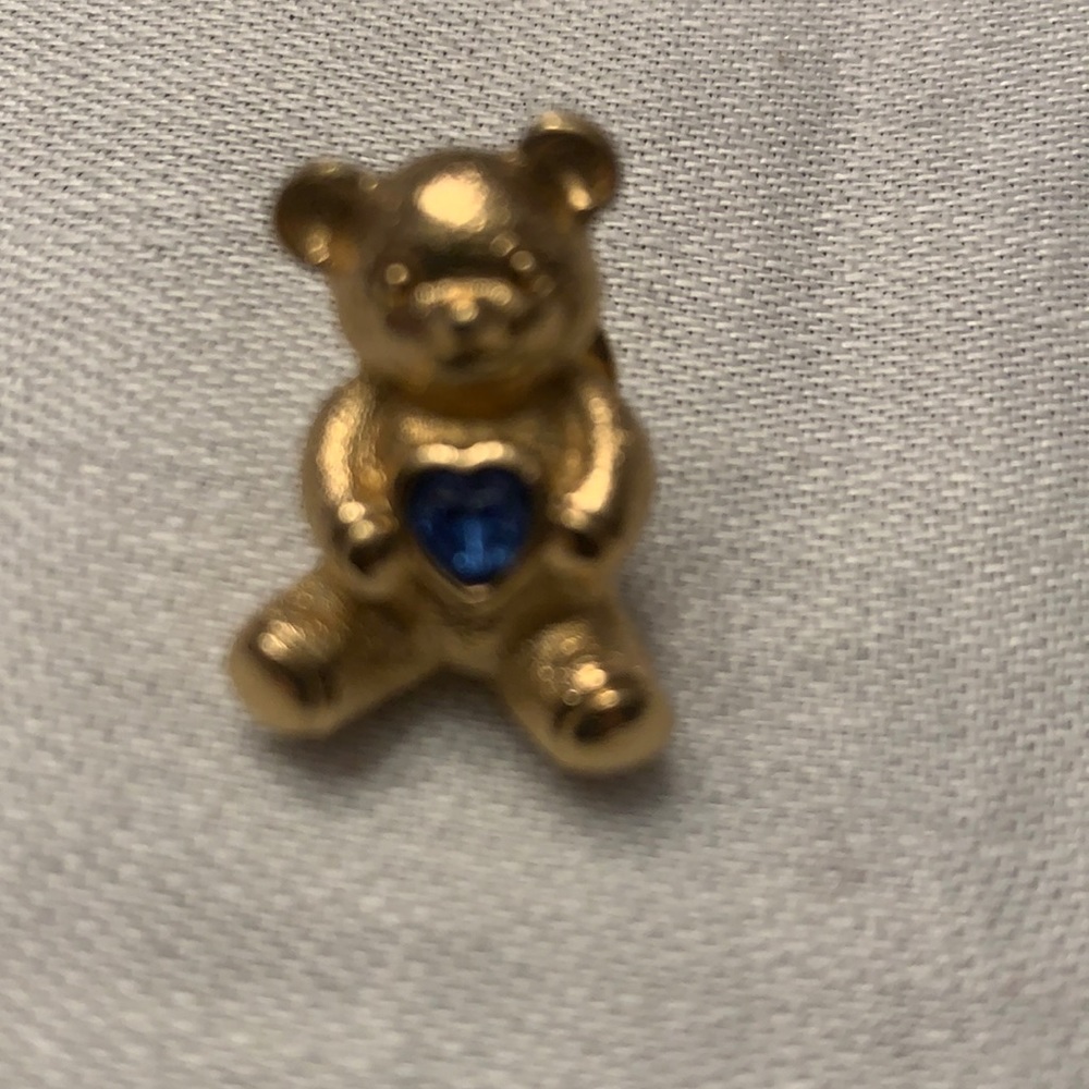 Vintage Avon Teddy Bear Blue Birthstone Pin - Gem